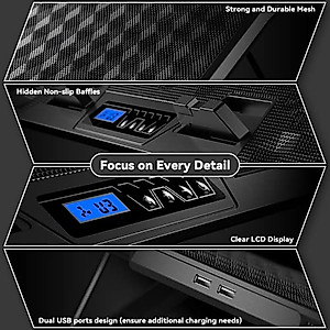 Laptop Cooling Pad, Laptop Cooler Gaming Laptop Cooling Fan, Laptop Cooling Stand for 15.6-17.3 Inches with 4 Adjustable Heights, RGB Lights, 5 Quiet Fans & 2 USB Ports
