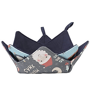 Mepple Microwave Bowl Cozy，Hot Soup Bowl Holders, Multipurpose Potholders for Hot & Cold Foods, Bowl-Shaped Containers, Essential Kitchen Utensils Gadgets, Set of 2,Blue and Grey