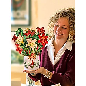Freshcut Paper Pop Up Cards, Winter Joy, 12 Inch Life Sized Forever Flower Bouquet 3D Popup Greeting Cards, Christmas Cards, Holiday Gift Cards with Note Card and Envelope