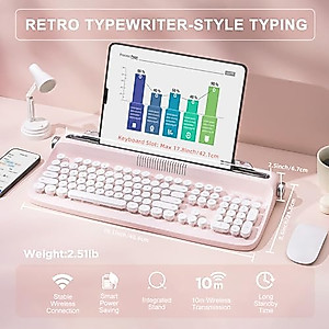 YUNZII ACTTO B503 Wireless Typewriter Keyboard, Bluetooth Connection, Cute Retro Aesthetic Design with Integrated Stand for Tablet, Phone, PC and Win/Mac/Android (B503, Baby Pink)