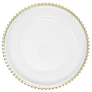 Ms Lovely Metallic Foil Charger Plates with Metallic Beaded Rim - Set of 6 - Made of Thick Plastic - Gold