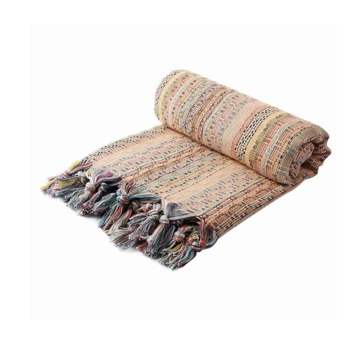 Bohemian Hand Loomed Beige Salmon Beach Bath Towels - 100% Turkish Cotton - Sand Resistant Highly Absorbent Fast Drying & Super Soft - Peshtemal Boho Towel Blanket