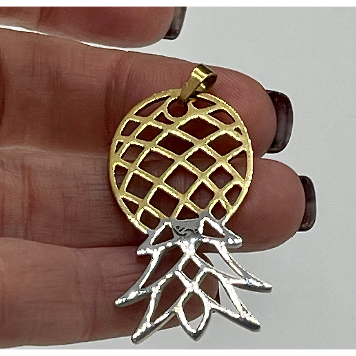 Partners ID Upside Down Pineapple Charm Necklace Chain, Durable Stainless Steel, 18" Silver Rope