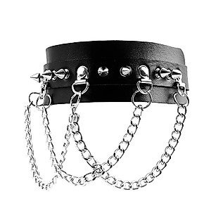 Manfnee Punk Goth Rock Collar for Women Men Leather Spike Chain Vintage Necklace Adjustable Black