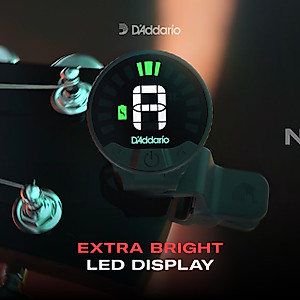 D'Addario Accessories Nexxus 360 Rechargeable Guitar Tuner - Clip On Guitar Tuner - Acoustic Guitar Tuner - Electric Guitar Tuner - 24 Hours of Tuning Time per Charge - Rotates 360-degrees
