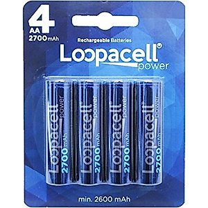 Loopacell AA Ni-MH 2700mAh Rechargeable Batteries 4 Pack