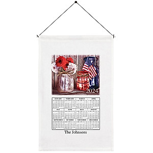 Personalized 1 Year Calendar Towel, God Bless America Design- Included Dowel and Hanging String Allow for Instant Hanging - Linen and Cotton Blend, 16 in. by 27 in. – Housewarming or Wedding Gift