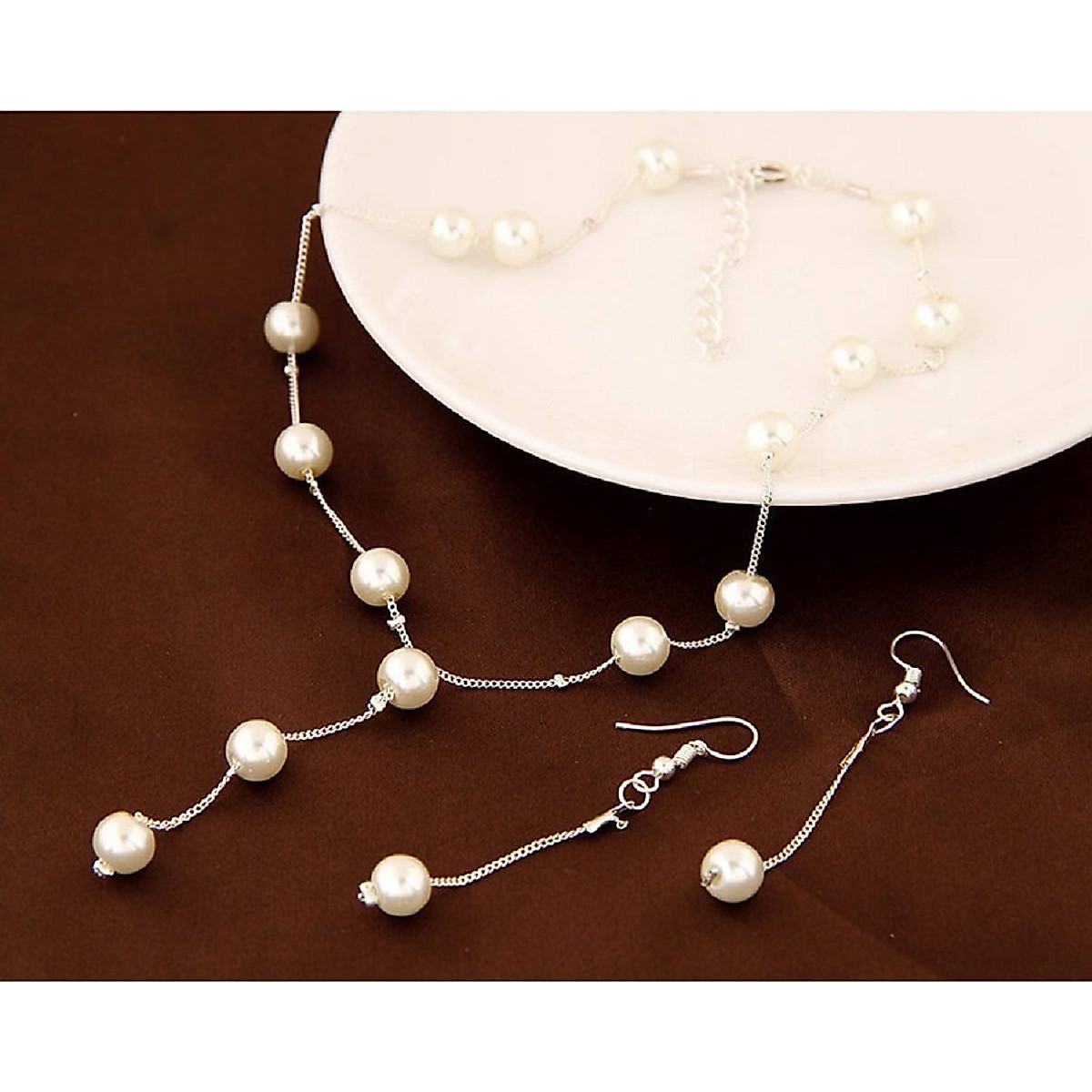 Faux Pearl Necklace Earring Bracelet Jewelry Set, Delicate and Classy Costume jewelry Favors