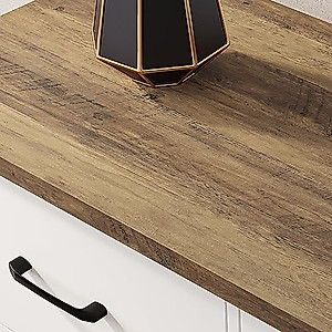 HOSTACK 6 Drawer Double Dresser, White Dresser, Wide Chest of Drawers, Wood Storage Dresser Chest Organizers for Living Room, Entryway, Hallway, White/Rustic