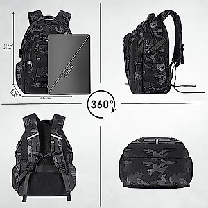 Laptop Backpack, Teenage Boys Men's Backpack Daypack 17-inch Computer Bags Work Business Travel Large Bookbag for Middle High School College Student, USB Charging Water Resistant Anti-Theft, Black