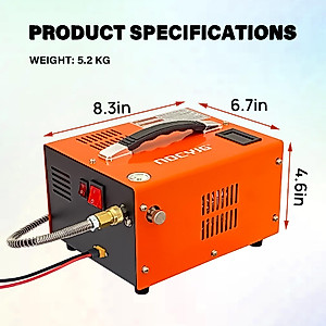 NDCYJG Pcp air compressor 4500PSI Portable PCP Compressor, 12V DC/110V AC PCP Airgun Compressor Manual-stop, w/External Power Adapter, Built-in Fan, Suitable for Paintball, Air Rifle, Scuba Bottle
