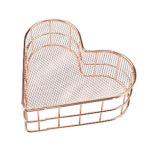 Heart Shape Storage Basket, Multifunctional Anti-Rust Iron Heart Shape Storage Basket Household Office Small Storage Box Anti-Rust Storage Basket(玫瑰金)