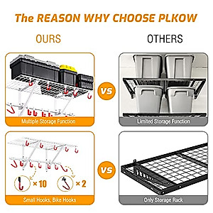 PLKOW Garage Wall Shelving 2-Pack Includes Bike Hooks, Sturdy Adjustable Garage Shelving Wall Mount (White, 2-Pack, New)