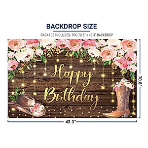 Allenjoy Western Birthday Backdrop Boot Cowgirl Rustic Country Boho Bday Party Supplies Flower Country Wood Hat Background Cake Table Decor Studio Photobooth Props Gift Favors