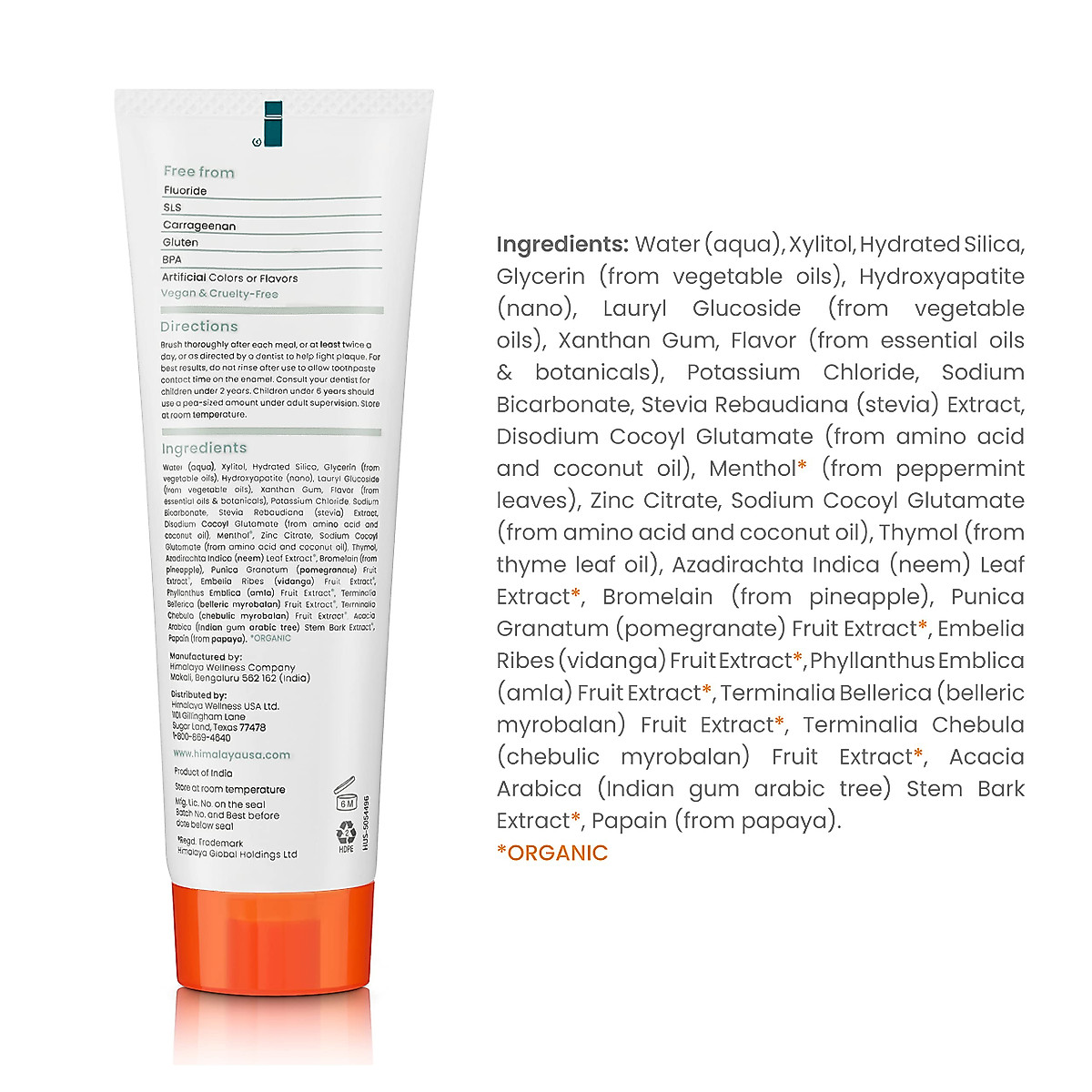 Himalaya Botanique Whitening + Hydroxyapatite Toothpaste for Whiter Teeth & Fresher Breath with Hydroxyapatite Support & Mint Flavor, Fluoride Free, SLS Free, & Vegan, 4.0 oz (113g)