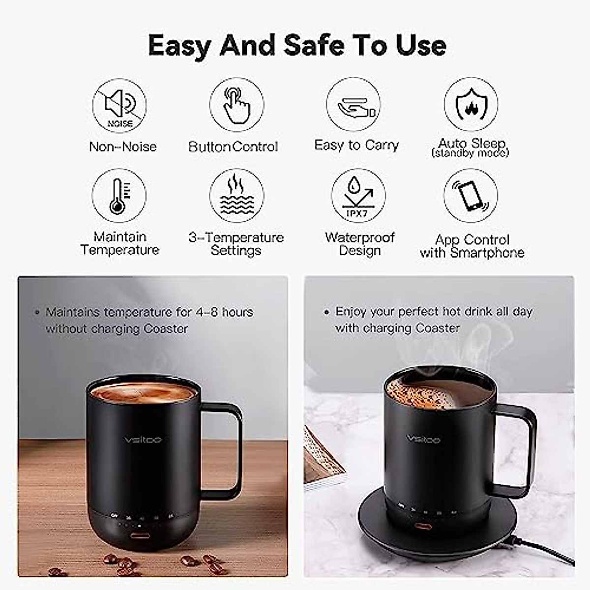 vsitoo S3pro Temperature Control Smart Mug 2 with Lid, Self Heating Coffee Mug 14 oz, 90 Min Battery Life - APP & Manual Controlled Heated Coffee Mug - Improved Design - Gifts for Coffee Lovers