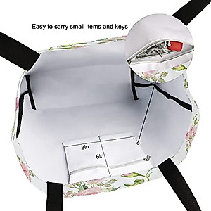 ALAZA Pink Rose Flower Large Canvas Tote Bag Floral Shopping Shoulder Handbag with Small Zippered Pocket