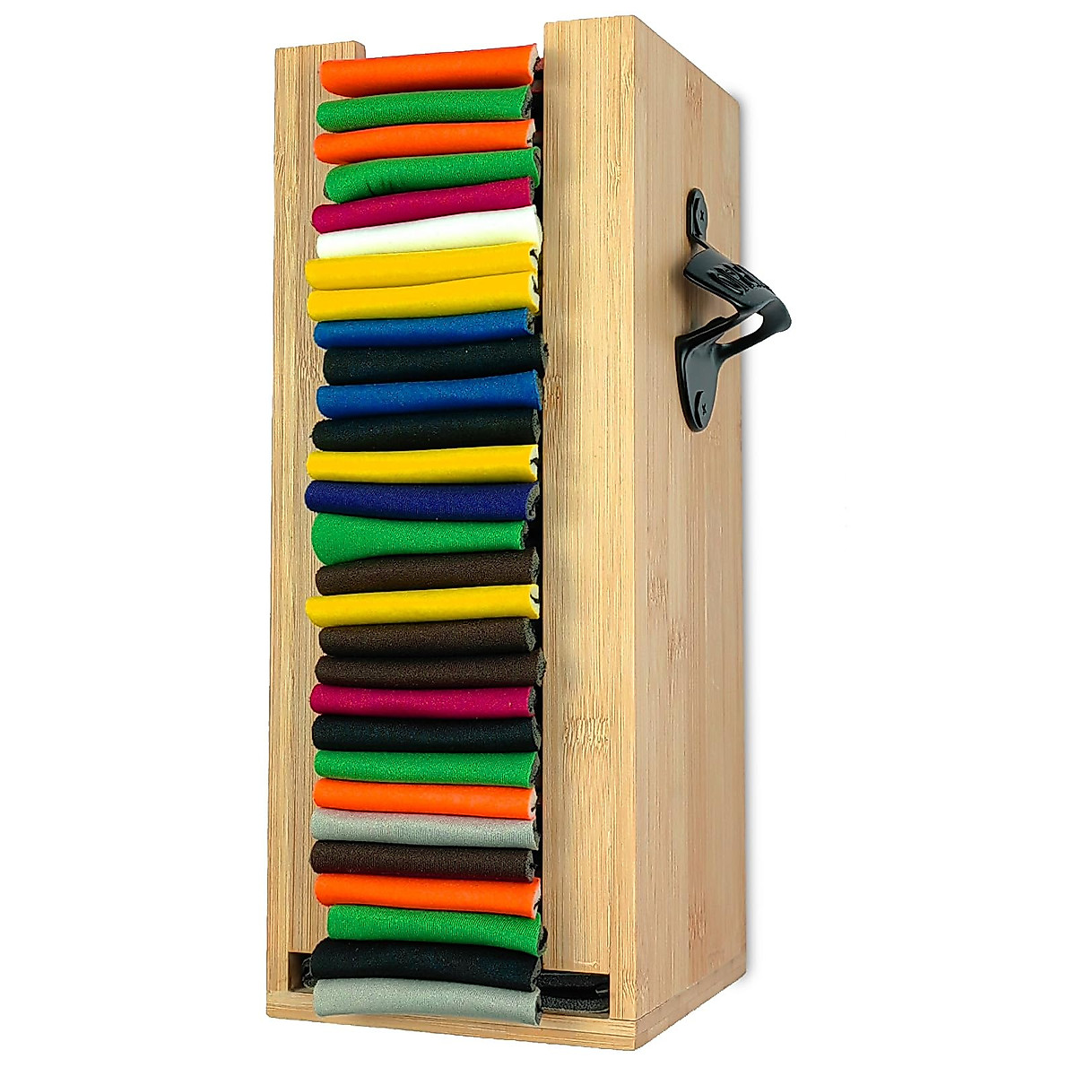 CRAKTH 2 in 1 Wooden Can Cooler Holder with Bottle Opener, Bamboo Beer Can Sleeves Storage Organizer and Dispenser, Great Gifts for Dad Beer Lovers, 12", Boyfriend Husband