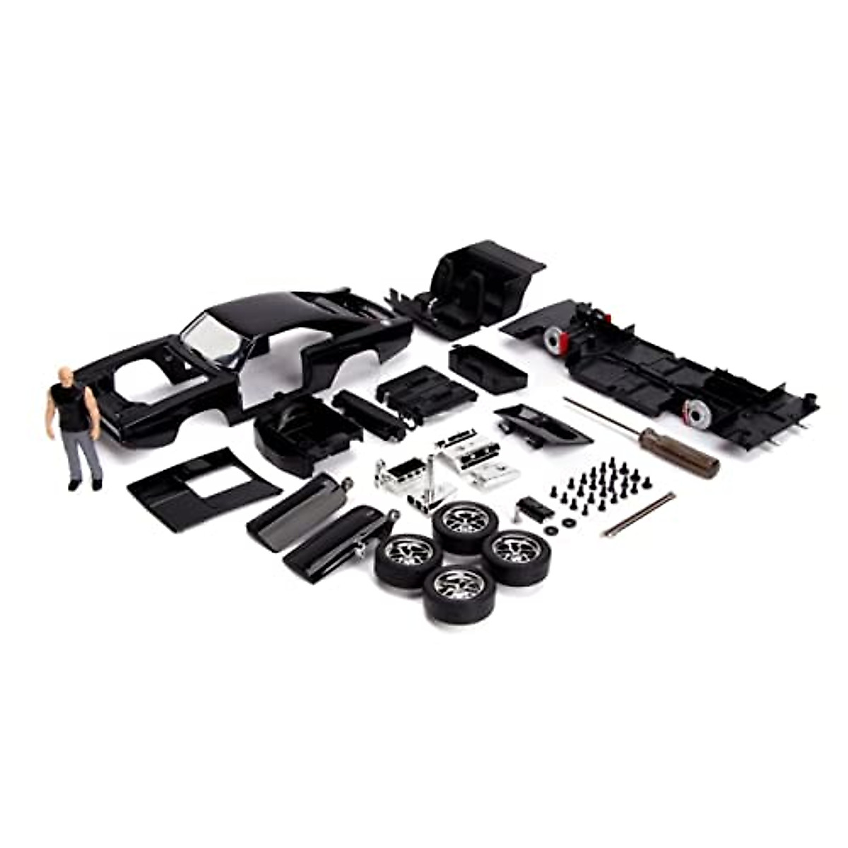 Jada Toys Fast & Furious Dom & Dodge Charger R/T, 1:24 Scale Build n' Collect Die-Cast Model Kit with 2.75" Die-Cast Figure, Black