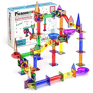 PicassoTiles Magnetic Marble Run Marbles for Kids Race Track Toy Set Marble Maze Sensory Toys for Toddlers STEM Educational Magnet Building Blocks Construction Building Tiles Boys Girls 3+