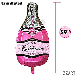 2 Pcs Happy Birthday Champagne Bottle and Goblet Wine Glass Large Mylar Foil Balloons 36in, Pink pop Decoration for Party, ceremony, camping, Anniversary Graduation（Z14）