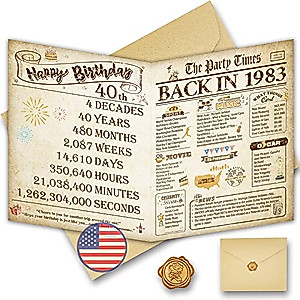 Funny 40th Birthday Cards For Women or Men, Double-Sided Classy Vintage Birthday Gifts Poster Card for Him or Her 40 years old, Ideal Bday Gifts For Mom Dad Brother Sister Husband and Wife, Back In 1983, Jumbo size 8x10"