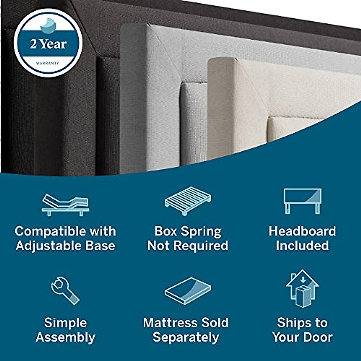 LUCID King Bed Frame with Diamond Tufted Upholstered Headboard – King Size Platform Bed Frame – Removeable Wood Slats – No Box Spring Needed – Easy Assembly – Pearl