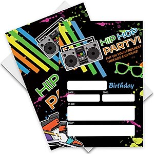 Haizct Put On Your Freshest Threads and Kicks Hip Hop Party Invitations Cards with Envelopes (15 Count) for Adult Teens, Funny Retro Birthday Party Music Dancing Party Invites