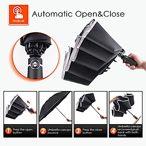 Bodyguard Inverted Umbrella Large Windproof Umbrellas for Rain Sun Travel Umbrella Compact with Reflective Stripe, Black-46 INCH