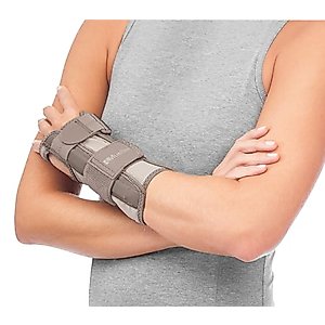 Mueller Sports Medicine Reversible Wrist Stabilizer with Splint for Men and Women - Compression Wrist Support for Carpal Tunnel, Arthritis, Tendinitis Relief, Taupe, Large/X-Large