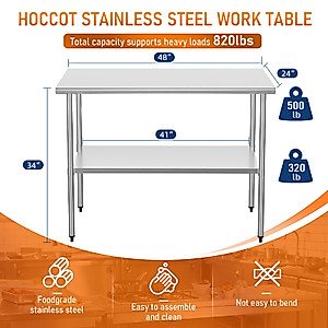 HOCCOT Stainless Steel Table for Prep & Work 24" X 48" inches with Adjustable Shelf, Commercial Workstations, Utility Table in Kitchen Garage Laundry Room Outdoor BBQ