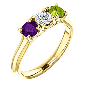Family Mothers Ring 3 Birthstones Solid 10k White or Yellow or Rose Gold (yellow-gold, 6.5)