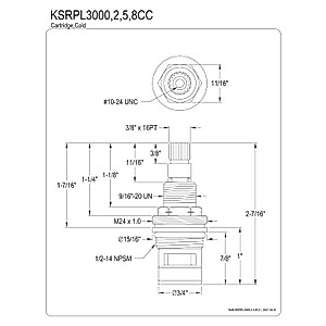 Kingston Brass KSRPL3000CC Cartridge for KS3961BL and KS3962BL Cold Side Handle, Polished Chrome,2-7/16 inch Length