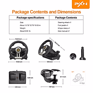 PXN Racing Wheel - Gaming Steering Wheel for PC, V3II 180 Degree Driving Wheel Volante PC Universal Usb Car Racing with Pedal for PS4, PC, PS3,Xbox Series X|S, Xbox One