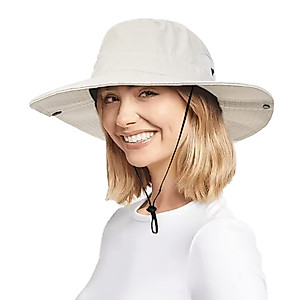 Womens Summer Quick-Dry-Sun-Hat Outdoor - Mesh Wide Brim UV-Protection Beach Fishing Hat with Ponytail Hole Foldable Beige