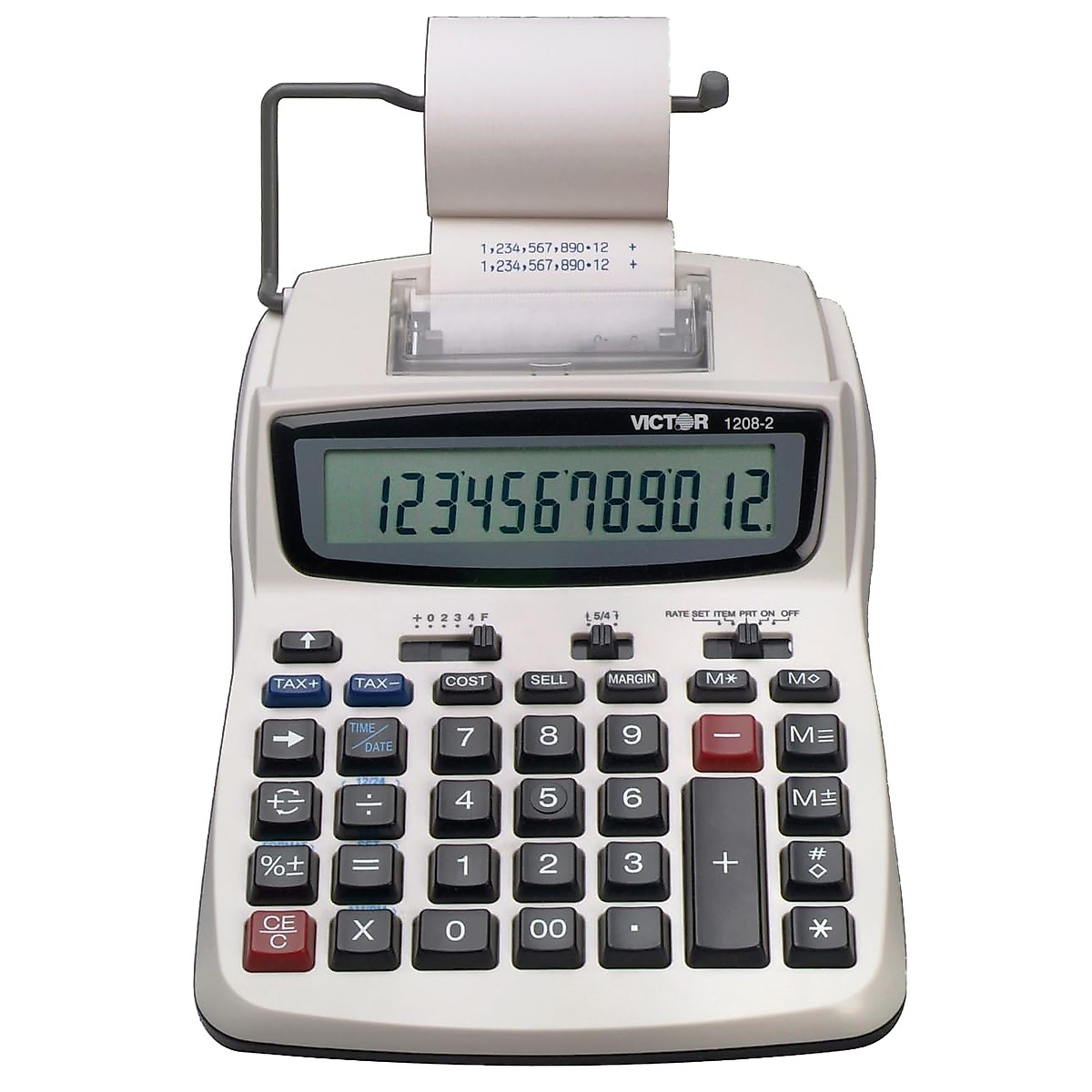 Victor Printing Calculator, 1208-2 Compact and Reliable Adding Machine with 12 Digit LCD Display, Battery or AC Powered, Includes Adapter,White