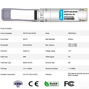 40G QSFP+ SR BiDi for Cisco QSFP-40G-SR-BD,Meraki MA-QSFP-40G-SR-BD, 40GBASE-SR Bi-Directional QSFP+LC Multi-Mode Transceiver Modul 850nm/900nm MMF 100m/150m Duplex LC