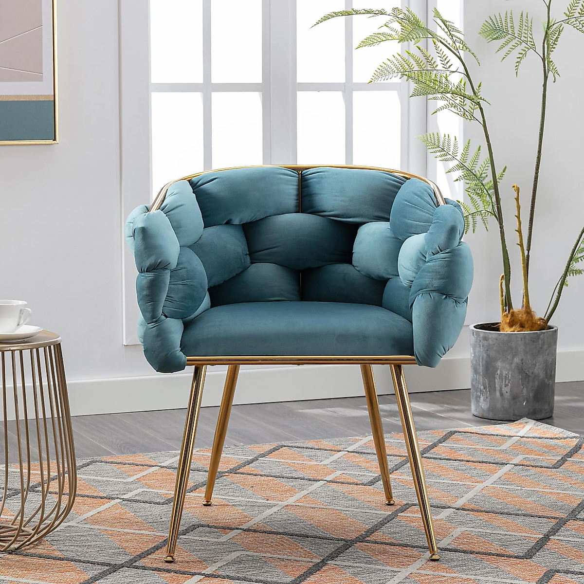 NOLLAM Modern Sofa Chair, Upholstered Armchair, 28.7" Comfy Leisure Chair with Metal Legs, Single Lounge Side Chair for Office, Bedroom, Living Room, Meeting Room, Blue Vanity Chair Club Chair