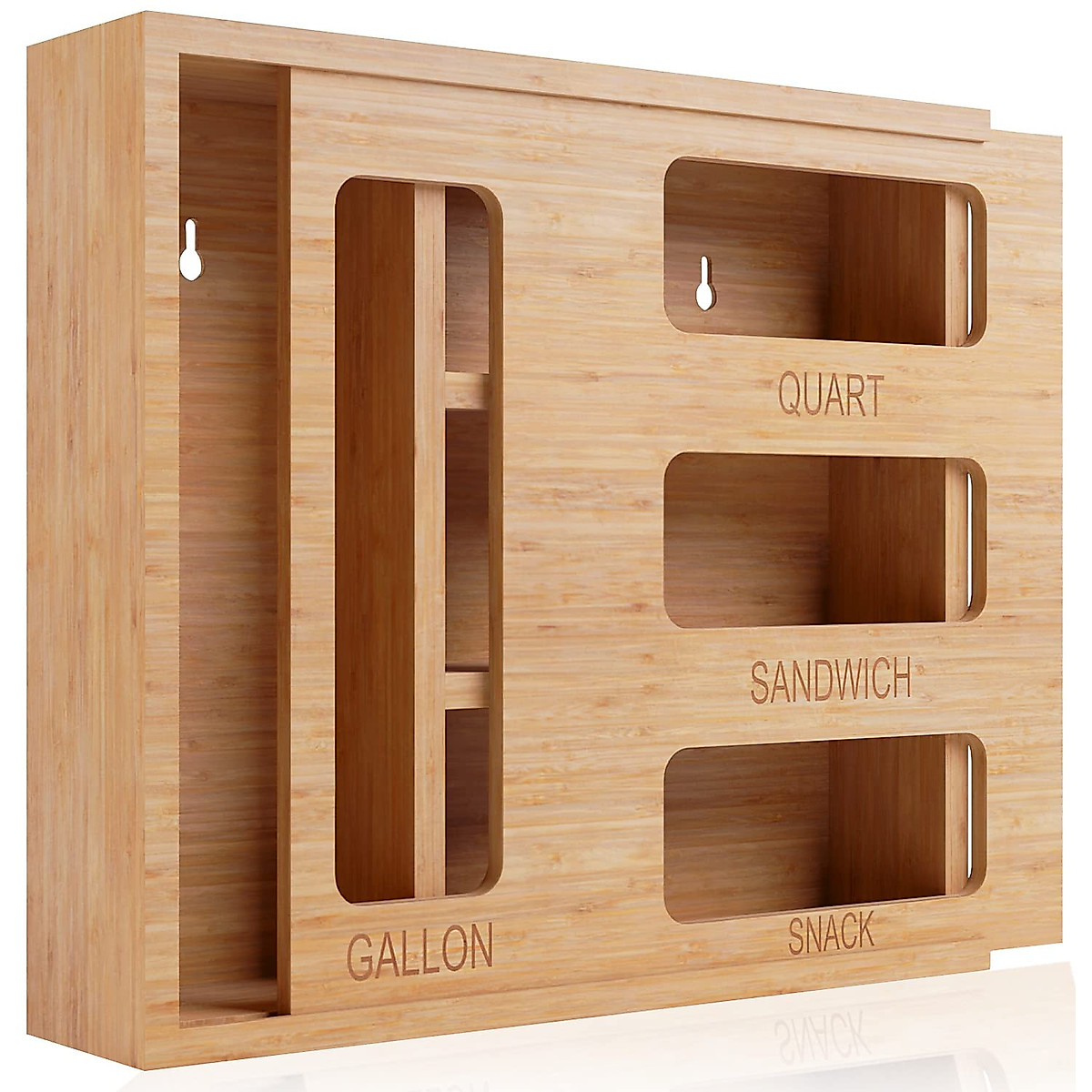 Bamboo Ziplock Bag Storage Organizer Baggie Holder for Drawer and Wall Kitchen Compatible with Solimo, Ziploc, Hefty, Glad for Gallon, Quart, Sandwich, Snack and Slider Bags by brand Huge Estate