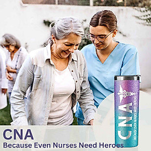 Onebttl CNA Gifts, Certified Nursing Assistant Gifts, Nurse Gifts for Nursing Student, 20oz Stainless Steel Tumblers with Lid & Straw - CNA Because Nurses Even Need Heroes