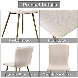 FurnitureR Modern Style Dining Chairs Set of 4, Comfy Side Chair with Fabric Seat Sturdy Metal Gold Legs for Kitchen Living Room Bedroom, Beige