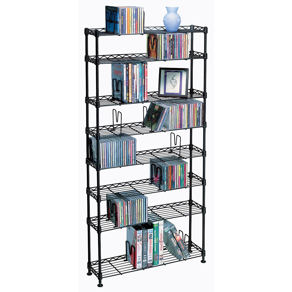Atlantic Maxsteel 8-Tier Heavy Gauge Steel Wire Storage Shelving, in Black – PN 3020 & Maxsteel 5 Tier Shelving - Heavy Gauge Steel Wire Media Shelving for 275 CDs,152 DVDs, PN3010 in Black