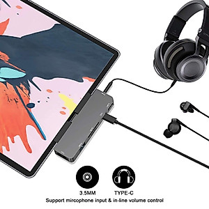 iPad Pro USB C Hub, NewBEP 7-in-1 Hub Adapter for iPad Pro, iPad Air 4, USB C Computer, with 4K HDMI, 60W USB-C PD Fast Charging, 3.5mm Headphone Jack & Type C Data, USB 3.0, SD/TF Card Reader