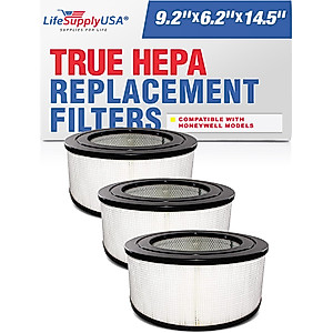 LifeSupplyUSA HEPA Filter Replacement Compatible with Honeywell 21500 21600 Air Purifier Sears Kenmore 833308 (3-Pack)