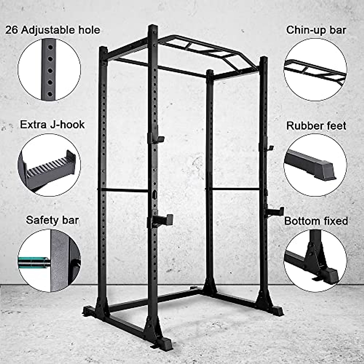 Power Cage, Squat Rack Workout Station 1200lb Capacity with 2 Extra J-Hooks for Weightlifting, Strength Training, Home Gym - 1020160-161_Intexca