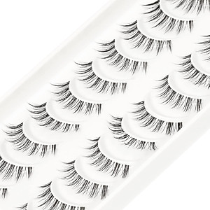 Lashes Natural Look 10mm with Thin Clear Band 10 Pairs Asian Korean Japanese Style Natural Looking Fake Strip Lashes for Small Face Eyes by EMEDA(806)