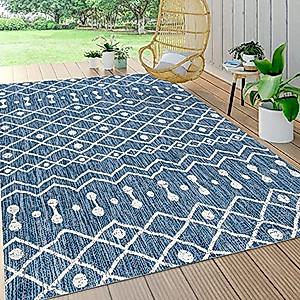 JONATHAN Y SMB131C-3 Nokat Tribal Bohemian Indoor Outdoor Area-Rug Bohemian Rustic Easy-Cleaning Bedroom Kitchen Backyard Patio Non Shedding, 3 X 5, Blue/Ivory
