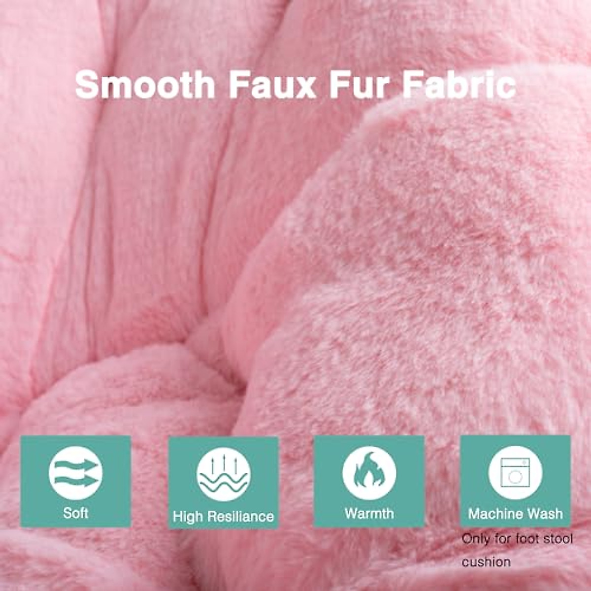 WELL-STRONG Folding Living Room Chair with Ottoman - Faux Fur Foldable Bedroom Chair and Foot Rest Set with Metal Frame Lounge Chair and Foot Stool Set for Men, Women, Teens, Kids Pink