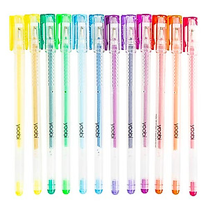 Yoobi Glitter Gel Pens 12-Pack | 12 Awesomely Bright Colors | No-Slip Grip | 1.0mm Medium Tip