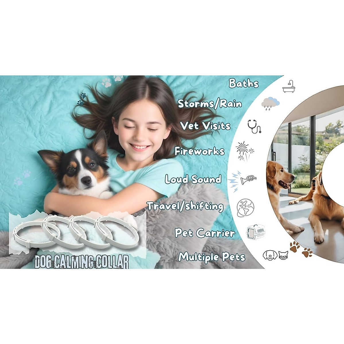 Calming Collars for Dogs, Dog Anxiety Relief, Calming for Dogs, Anxiety Collar for Dogs, Anti Anxiety for Dogs, Pheromone Collar for Dogs, DAP Collar for Dogs, Dog Stress and Anxiety Relief